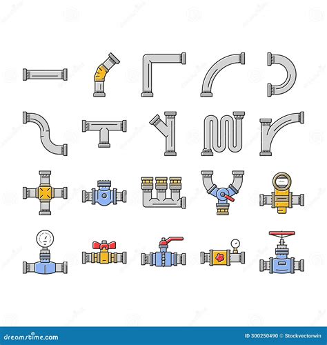 Pipeline Oil Industry Gas Pipe Icons Set Vector Stock Illustration Illustration Of Factory