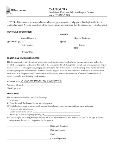 Fillable Online Get The Free CONDITIONAL WAIVER AND RELEASE ON Fax Email Print PdfFiller