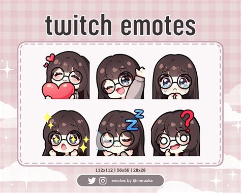 Twitch Emotes Cute Chibi Girl Brown Hair With Bangs And Glasses