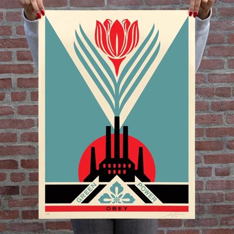 Shepard Fairey Green Power Factory Blue And Red Sold New Art Editions