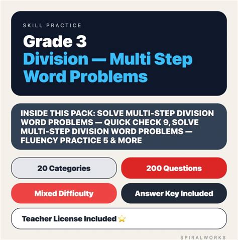 Division Multi Step Word Problems Math Worksheets Pack By Spiralworks