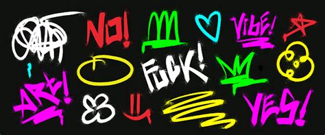 스프레이 캔으로 그려진 펑크 록 스타일의 컬러 요소 세트 낙서 왕관 별 및 기타 요소는 튀는 것과 물방울의 질감을 가진 거리 낙서 스타일입니다 0명에 대한 스톡 벡터 아트