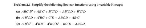 Solved Problem 24 Simplify The Following Boolean Functions