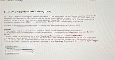 Solved Exercise 14 3 Algo Internal Rate Of Return Lo14 3
