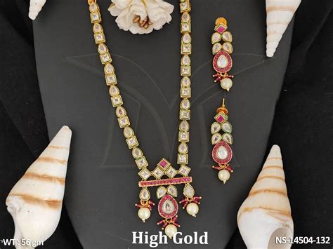Antique Jewellery Party Wear High Gold Polish Antique Polki Necklace