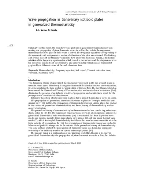 Pdf Wave Propagation In Transversely Isotropic Plates In Generalized