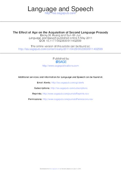 Pdf The Effect Of Age On The Acquisition Of Second Language Prosody Journal Article