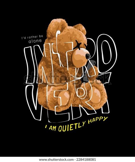 Introvert Slogan Baer Doll Listening Smartphone Stock Vector Royalty Free 2284188081