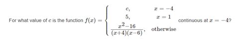 solved for what value of c is the function