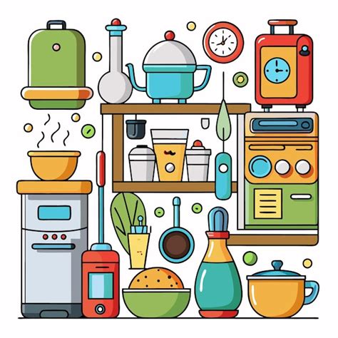 Premium Vector A Drawing Of A Kitchen With Many Different Kitchen Appliances
