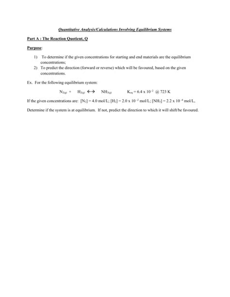Quantitative Analysis Calculations Involving Equilibrium