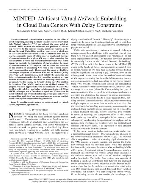 Pdf Minted Multicast Virtual Network Embedding In Cloud Data Centers