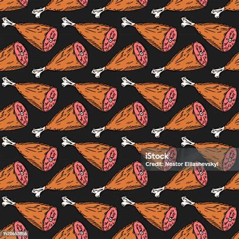 원활한 고기 패턴 고기 아이콘이있는 벡터 낙서 일러스트레이션 고기가있는 패턴 고기에 대한 스톡 벡터 아트 및 기타 이미지 고기 굽기 낙서 드로잉 Istock