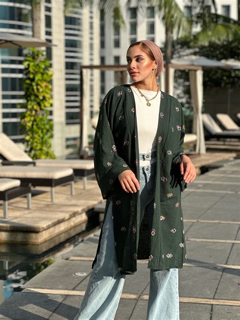 Embroidered Kimono Olive Hk Designs