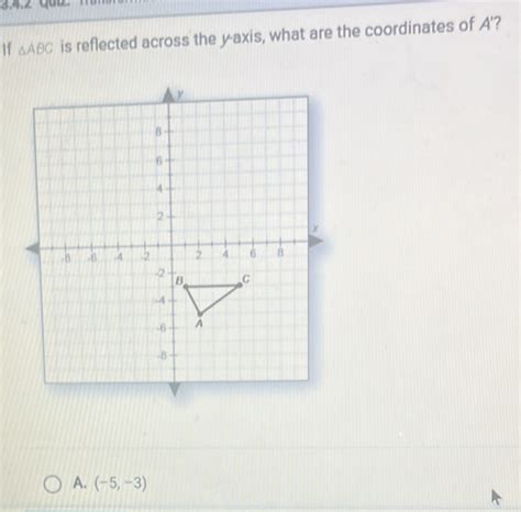 Solved Quz If ABC Is Reflected Across The Y Axis What Are The Coordinates Of A A