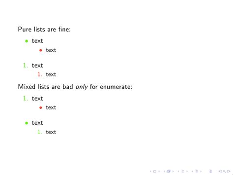 Beamer Inconsistent Formatting Of Enumerate Subitems Tex Latex