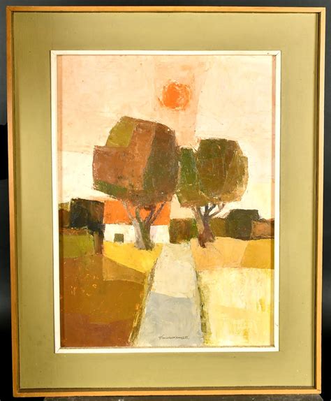 Francisco Ramos Cubist Landscape Mid 20th Century Spanish Sunset