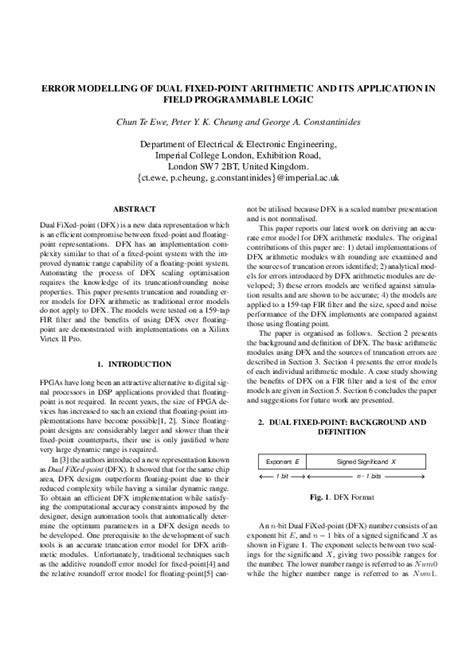 Error Modelling Of Dual Fixed Point Arithmetic And Its Application In Field Programmable Logic