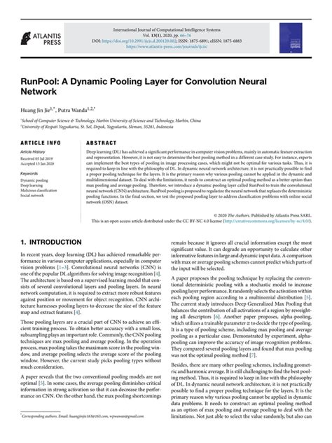 Runpool A Dynamic Pooling Layer For Convolution Neural Network Pdf