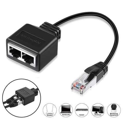 Rj45 Ethernet Splitter 1 To 2 Lan Network Adapter Ethernet Splitter Cable Male To Female Fit