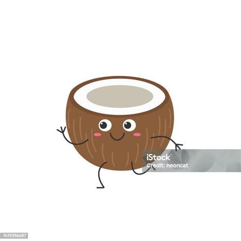 코코넛 캐릭터 만화 실행 귀여운 재미 웃는 얼굴 행복한 기쁨 감정 아이콘 벡터 일러스트레이션 코코넛에 대한 스톡 벡터 아트 및 기타 이미지 Istock
