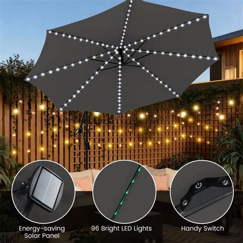 Costway 10 Ft Solar Offset Hanging Umbrella With 96 Solar Multi Colored