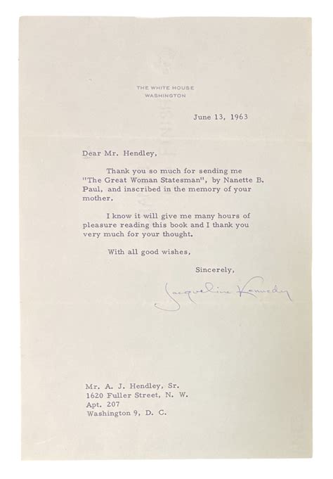Lot Detail Jacqueline Kennedy Secretarial Letter First Lady Lot