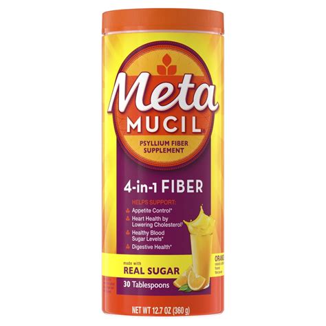 Metamucil Psyllium Fiber Supplement 4 In 1 Orange Flavor Drink Mix 12