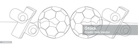 백분율 기호가 있는 축구 공의 연속 라인 하나 가는 선 그림 벡터 개념입니다 등고선 그리기 창의적인 아이디어 Soccer Tournament에 대한 스톡 벡터 아트 및 기타