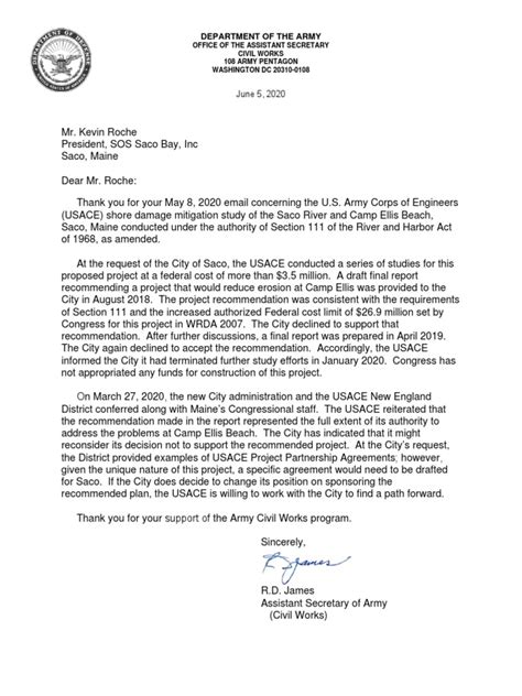 Letter To Sos Pdf United States Army Corps Of Engineers United