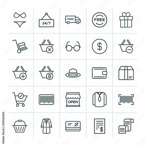 Modern Simple Set Of Clothes Shopping Vector Outline Icons Contains