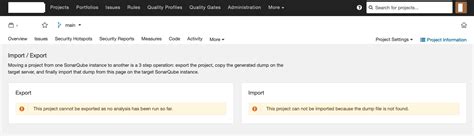 unable to export a project when main branch is not analyzed sonarqube