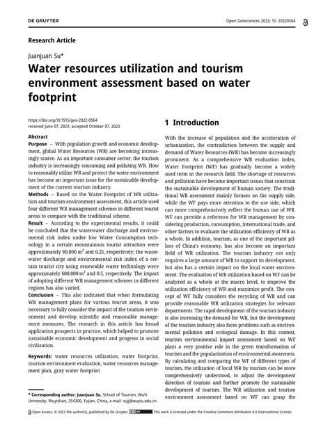 Pdf Water Resources Utilization And Tourism Environment Assessment Based On Water Footprint