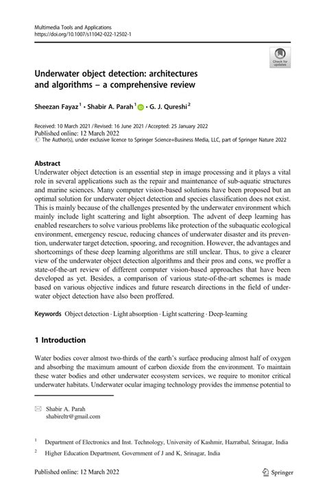PDF Underwater Object Detection Architectures And Algorithms A