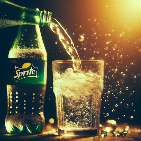 Sprite Being Poured From Bottle Into Glass With Ice Cubes Premium Ai