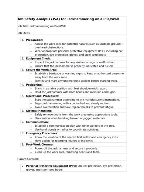 Job Safety Analysis Pile Pdf