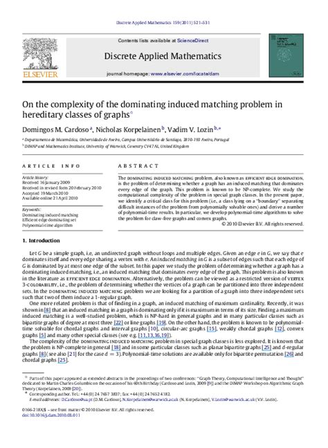 Pdf On The Complexity Of The Dominating Induced Matching Problem In