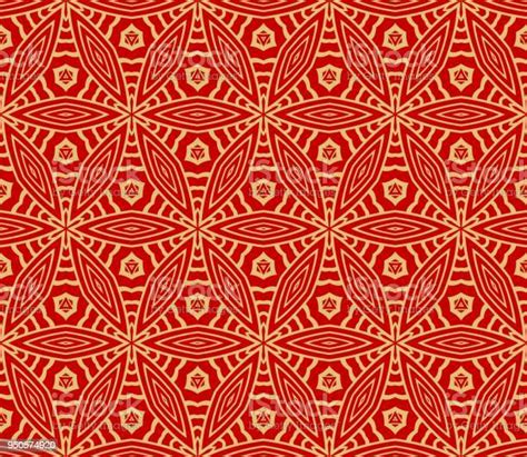 기하학적 색 장식 인쇄 직물을 위한 디자인 패턴 두건 벡터 일러스트 레이 션 레드 톤 꽃 식물에 대한 스톡 벡터 아트 및 기타