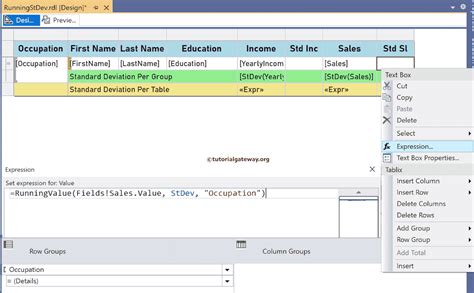 SSRS Running Standard Deviation