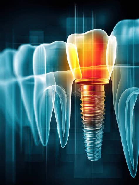 Healthy Jaw Illustration Showcasing Titanium Implant Along With Surrounding Teeth For Dental