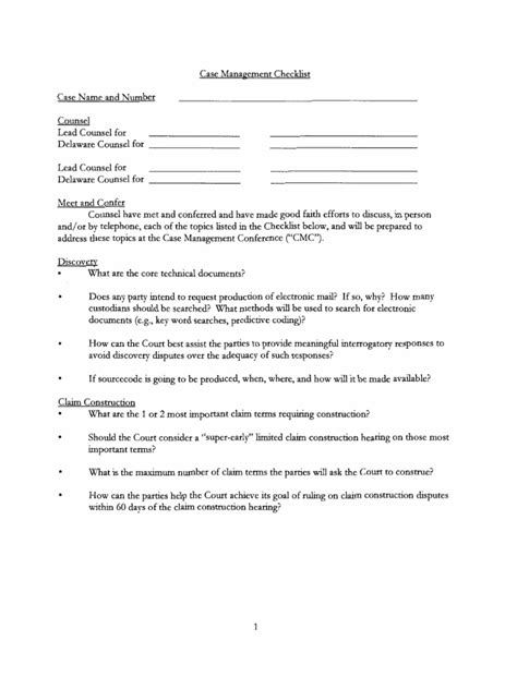 Case Management Checklist Pdf Discovery Law Injunction