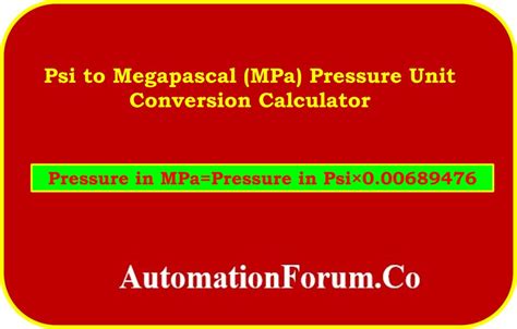 Psi To Megapascal Mpa Pressure Unit Conversion Calculator