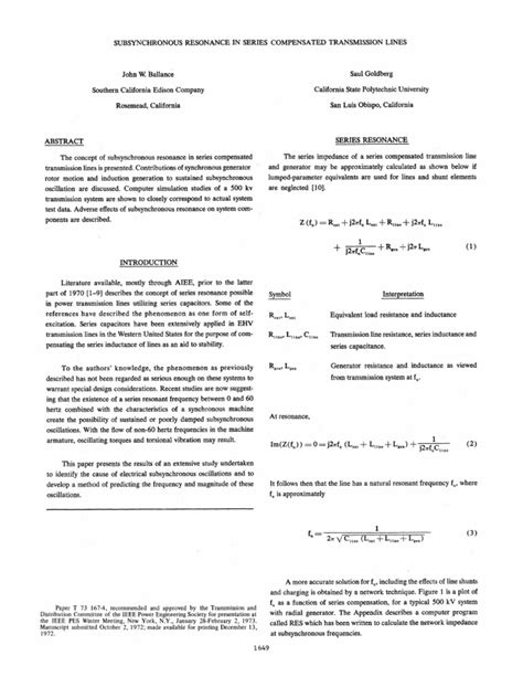 Subsynchronous Resonance In Series Compensated Lines Pdf Capacitor Electrical Impedance