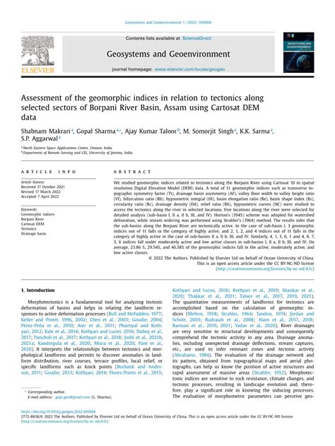Pdf Assessment Of The Geomorphic Indices In Relation To Tectonics