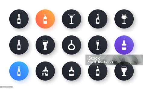 Bottles Icons Beer Drinks Wine Glass And Whiskey Bottle Classic Icon