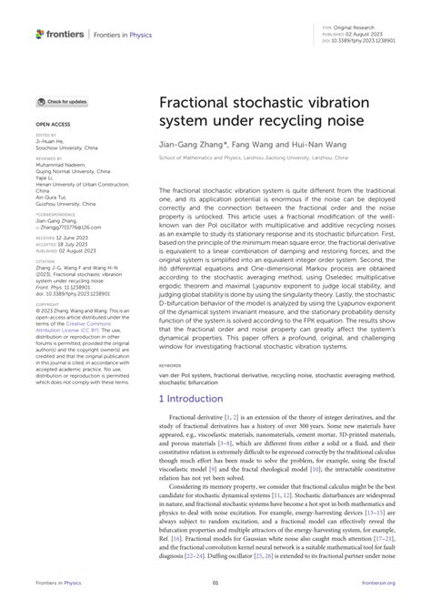 Pdf Fractional Stochastic Vibration System Under Recycling Noise