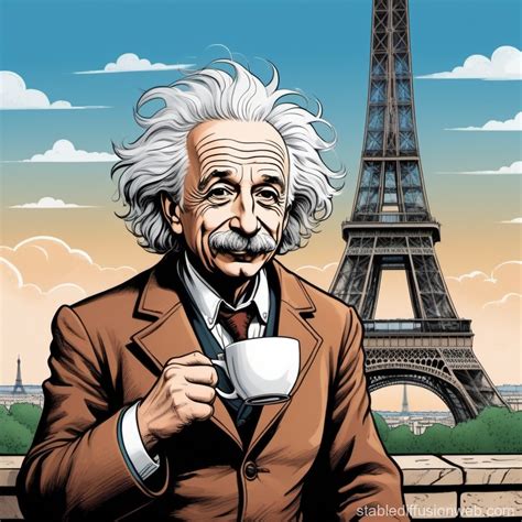 Einsteins Coffee Break At Eiffel Tower Stable Diffusion Online