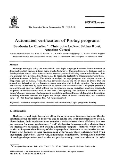 PDF Automated Verification Of Prolog Programs