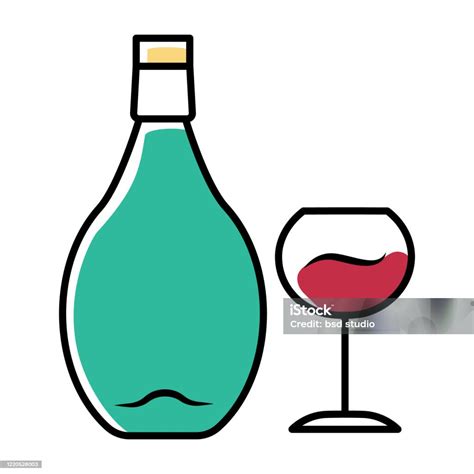 와인 청록색 색상 아이콘입니다 알코올 바 병과 와인 잔 알코올 음료 레스토랑 서비스 레드 와인 유리 제품입니다 격리 벡터 일러스트레이션 개념에 대한 스톡 벡터 아트 및 기타