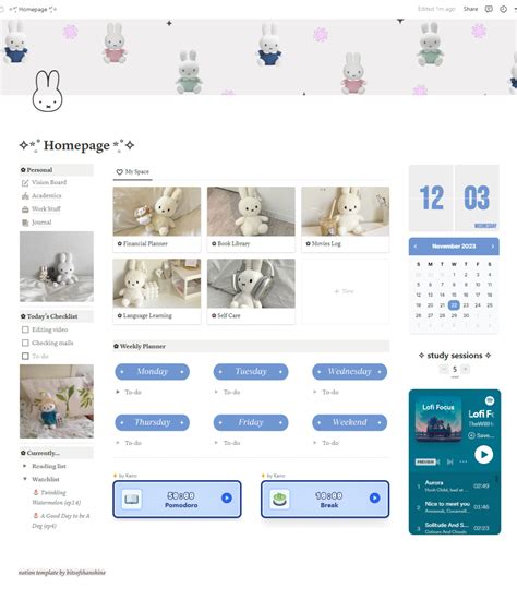 Miffy All In One Notion Template In 2024 Life Planner Notions Day